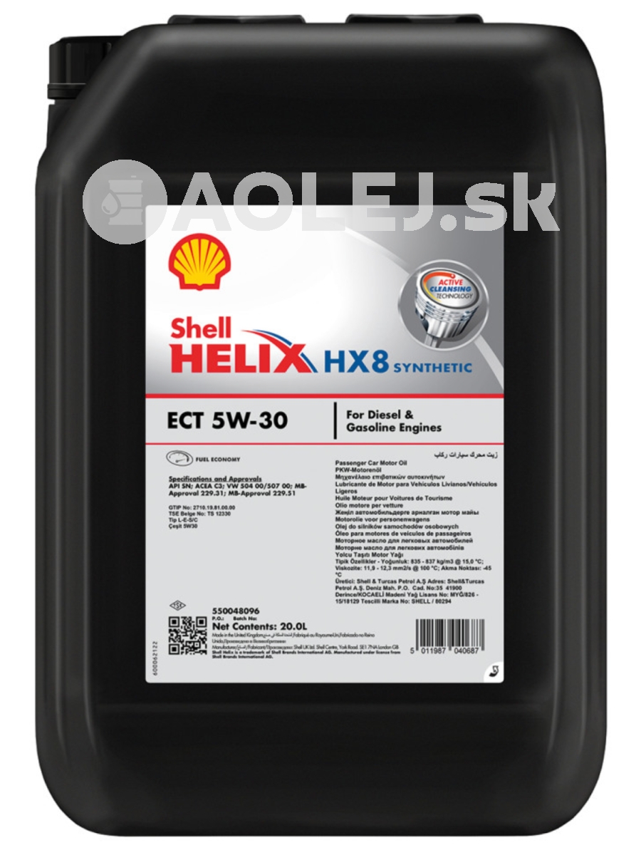 Shell Helix HX8 ECT 5W-30 20L | AOLEJ.sk - Oleje, mazivá, filtre a ...